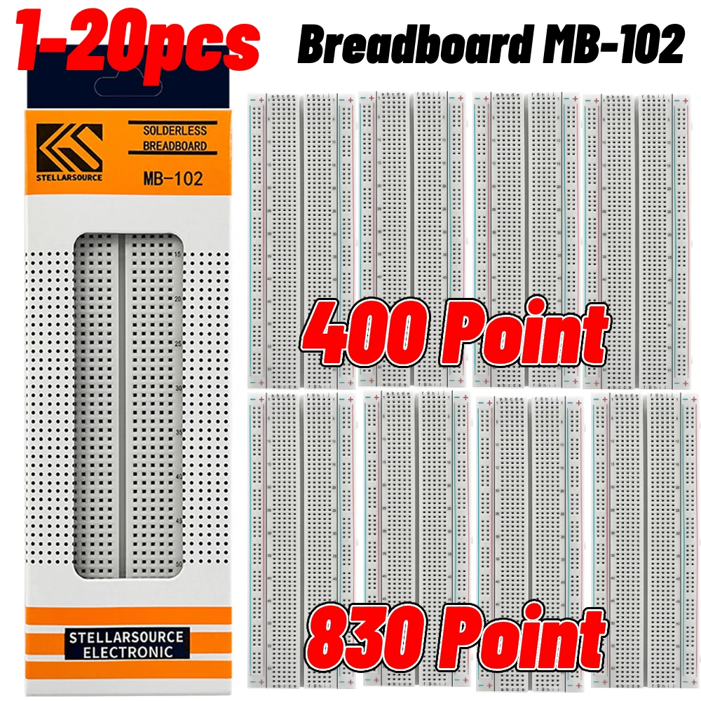 1-20pcs-Breadboard-400-830-Point-PCB-Board-MB-102-MB102-Test-Develop ...