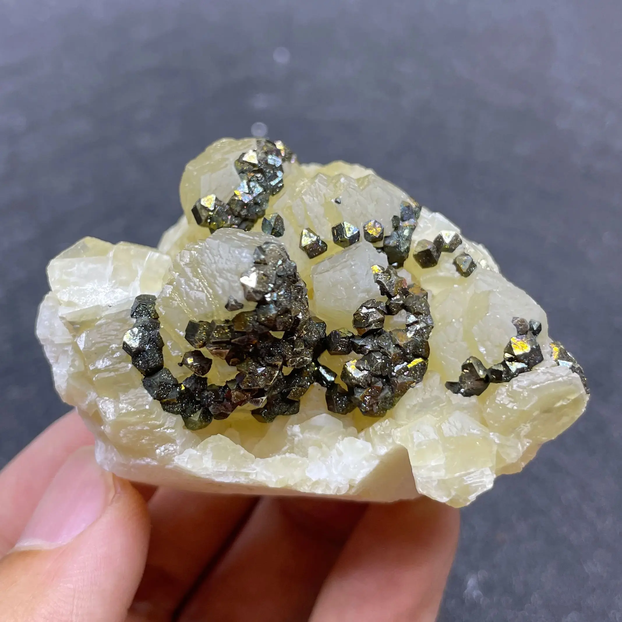 Natural Raw Stone Yellow Calcite Crystal With Pyrite Teaching Mineral ...