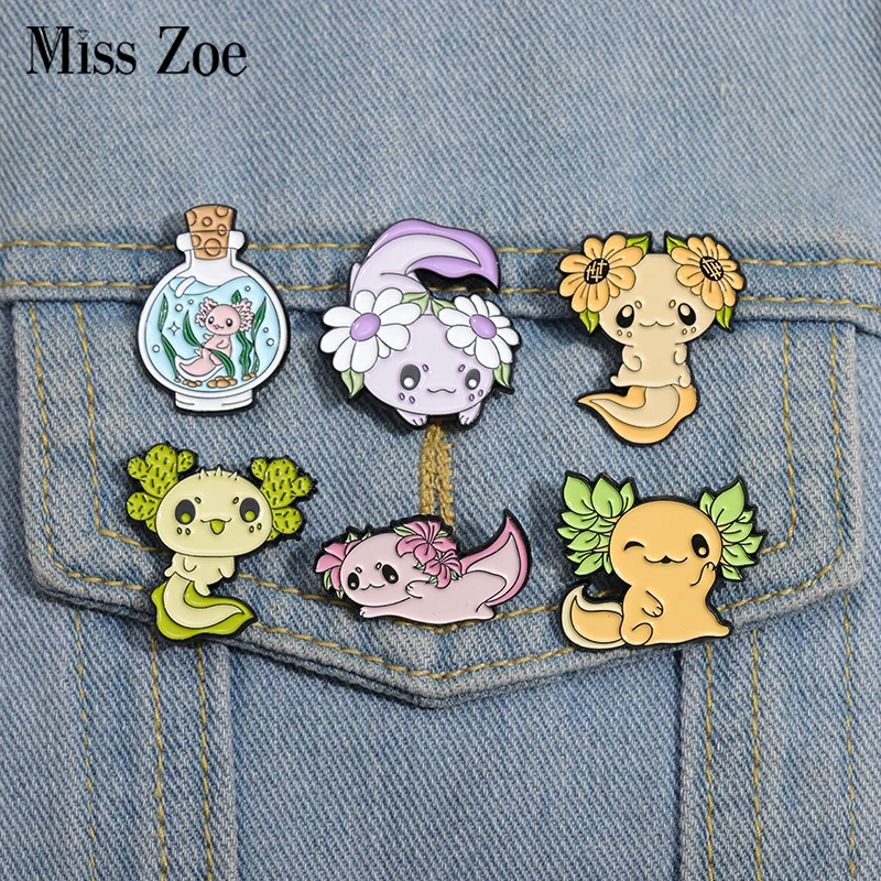 Cute Salamander Enamel Pins Custom Plant Sunflower Brooches Lapel ...