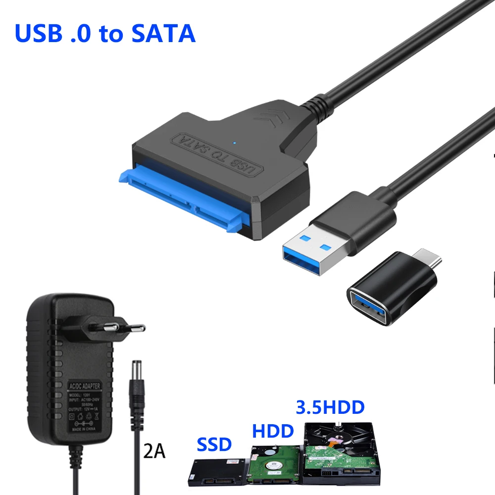 Sata To Usb Hard Disk External Adapter With Power 12V 2A For 3.5 2.5 ...
