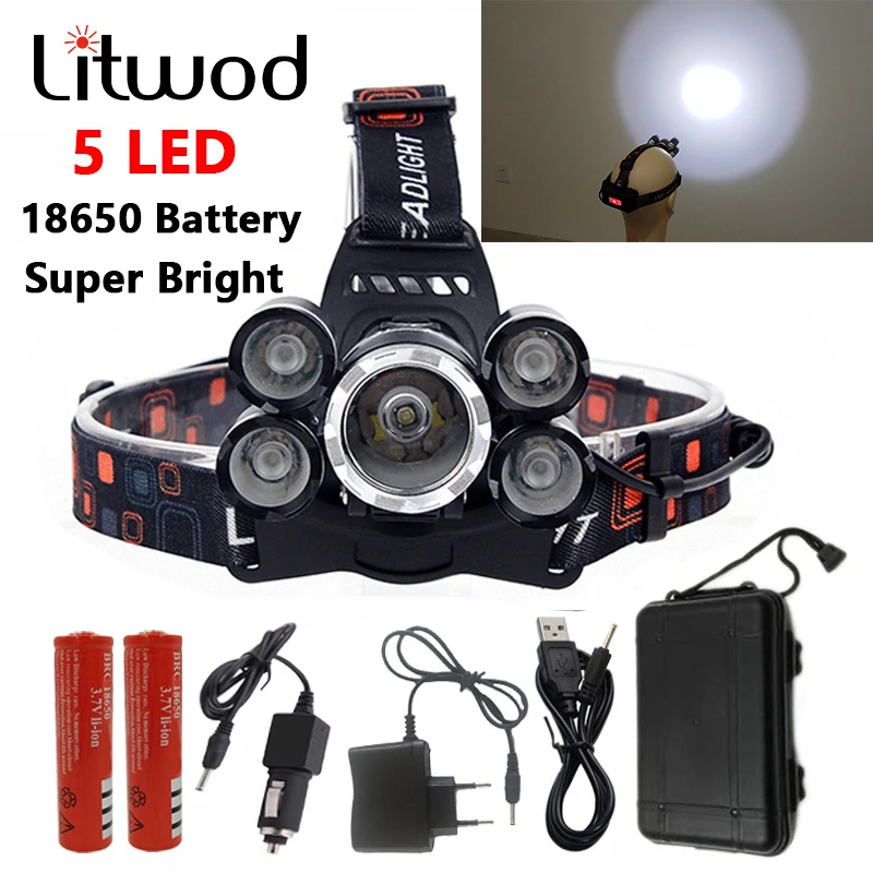 Headlamp-XM-T6-Head-Flashlight-18650-Battery-Torch-Lamp-5-Led-IPX4 ...