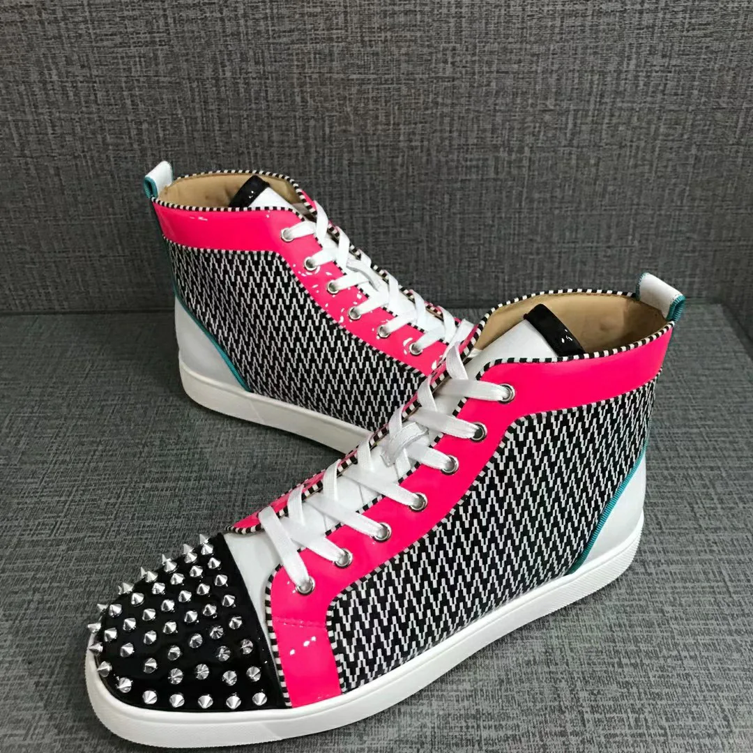 Night-Club-High-Top-Red-Bottom-For-Men-Shoes-Trainers-Spiked-Pink-White ...