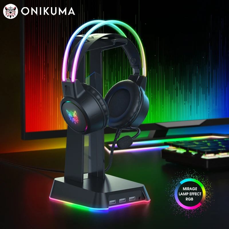 ONIKUMA RGB Gaming Headphones with HD Flexible Mic 3.5mm Gaming ...