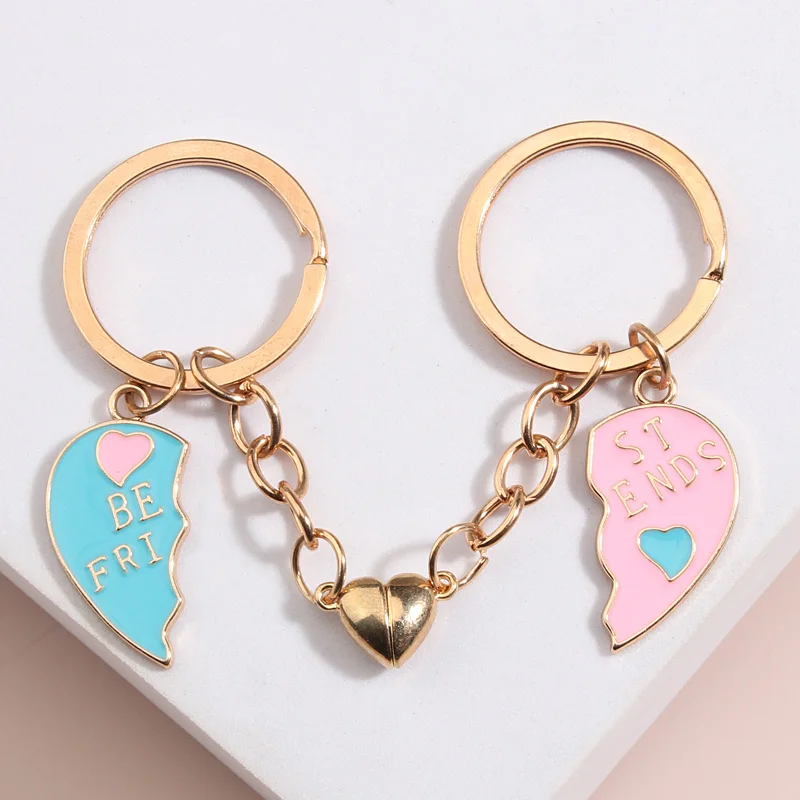 1set-2pcs-Cute-Enamel-Keychain-Heart-Best-Friends-Key-Ring-Magnetic ...