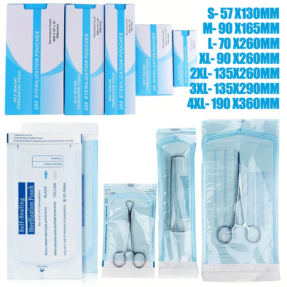 200/50pcs Self-sealing Sterilization Pouches Bags 7 Sizes Self-adhesive ...