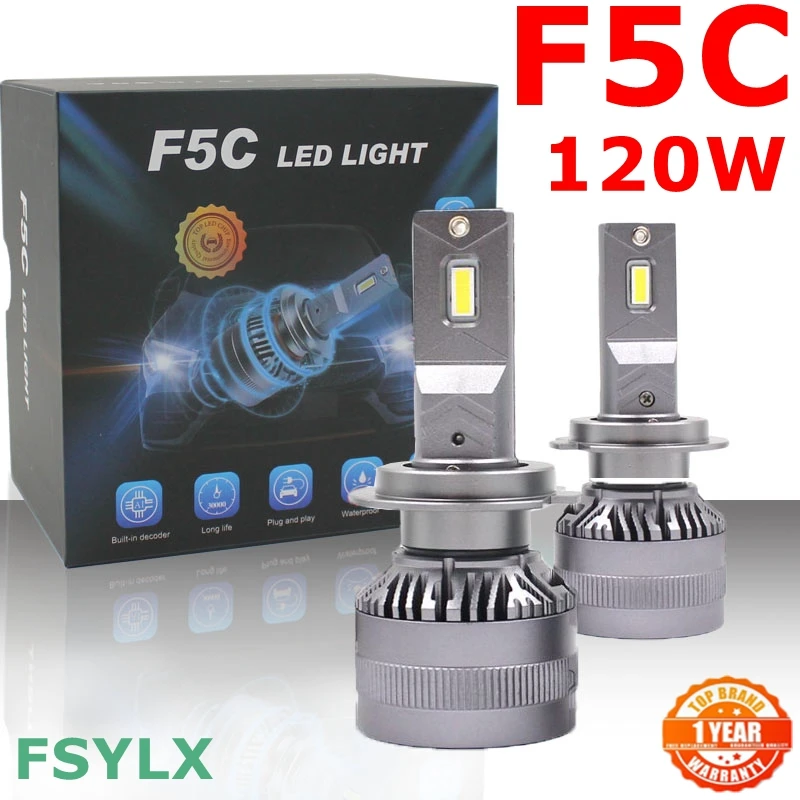 F5c 120w 12000lm H7 H11 9005 9006 H1 Led Bulbs Led H7 Headlight Kit Fog ...