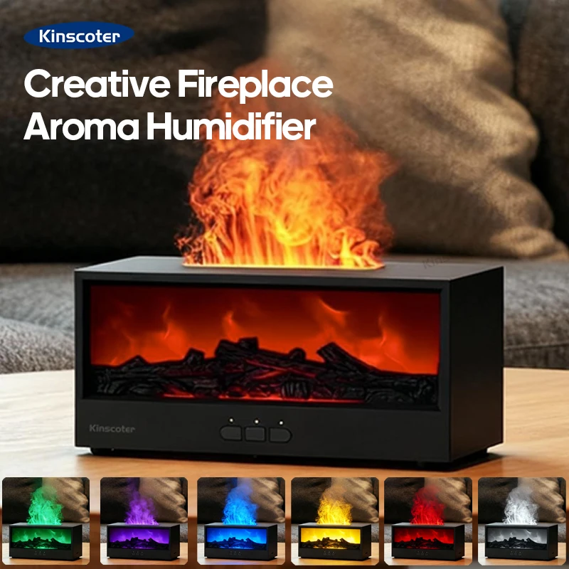 Creative Fireplace Aroma Diffuser Flame Air Humidifier Colorful Lights ...