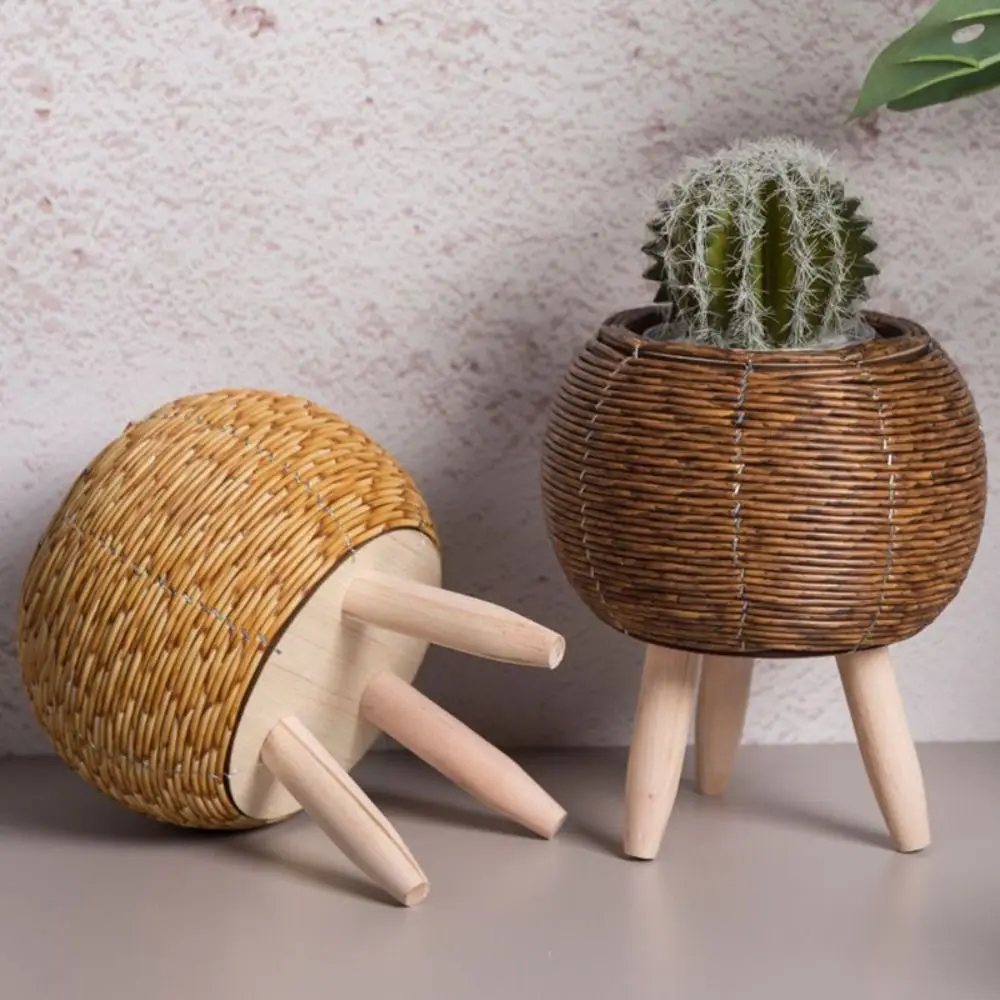 Creative-Rattan-Woven-Flower-Pot-Hand-Wove-Removable-Legs-Plant-Stand ...
