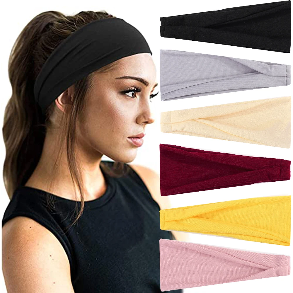 1pcs-Women-Solid-Color-Cotton-Elastic-Hair-Bands-Sports-Head-Hair-Bands ...