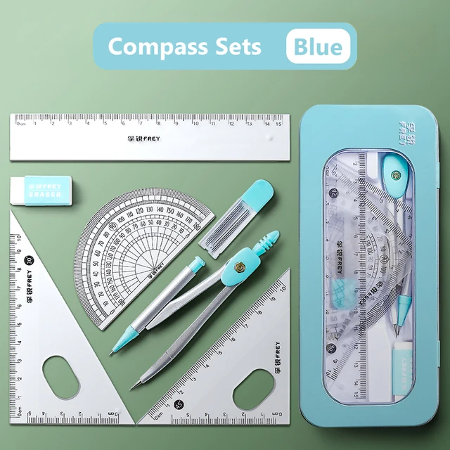 7PCS Stainless Steel Compass Set Math Geometry Tools with Eraser Ruler ...