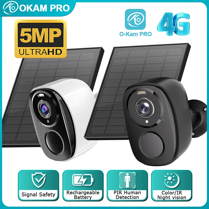 OKAM PRO 4G Solar Camera HD 5MP Outdoor Camera 5000mAh Battery ...