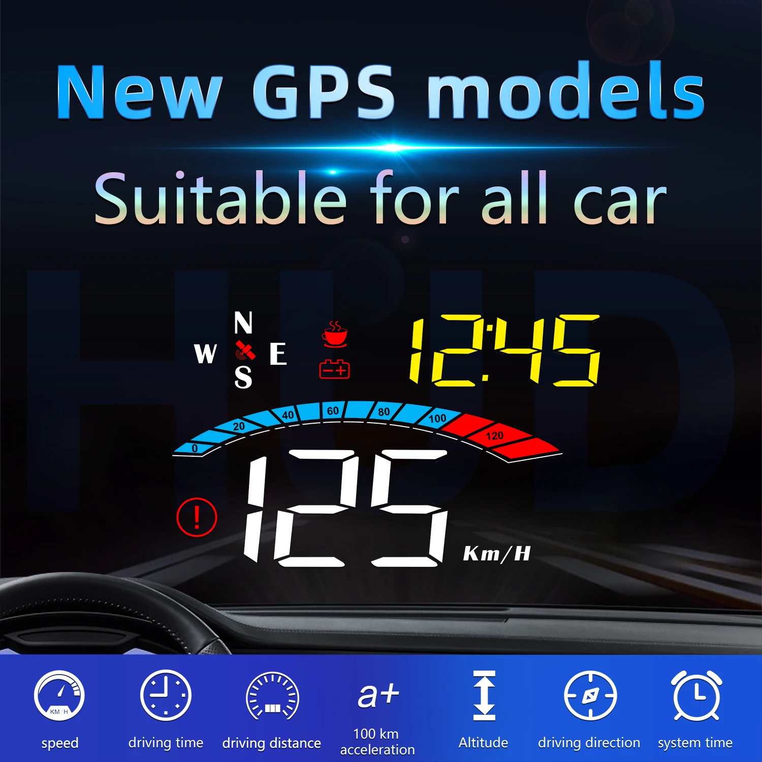 M16 GPS-HEAD UP DISPLAY Windshield Speed Projector 100 Km Acceleration ...