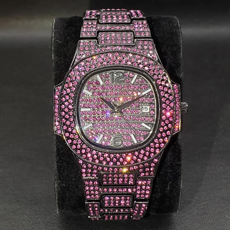 New-Pink-dDiamond-Hip-Hop-Watch-For-Men-Fashion-Ice-Out-Party-Jewelry ...
