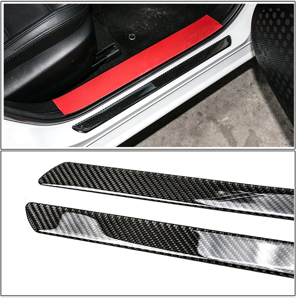 4pcs-Car-Door-Carbon-Fiber-Sill-Scuff-Plates-Guard-Tuning-Bumper-Trim ...