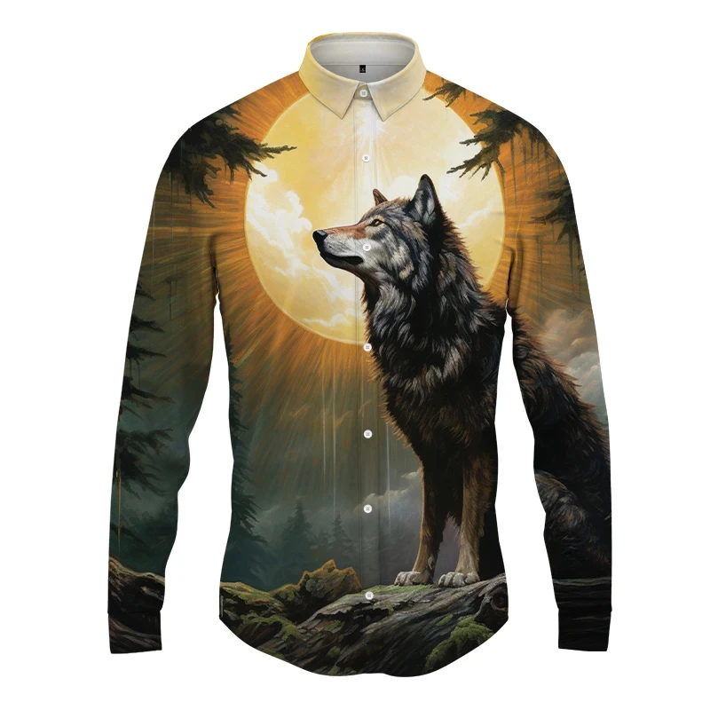 Camisa-de-manga-larga-con-estampado-de-lobo-Animel-para-hombre-camisa ...