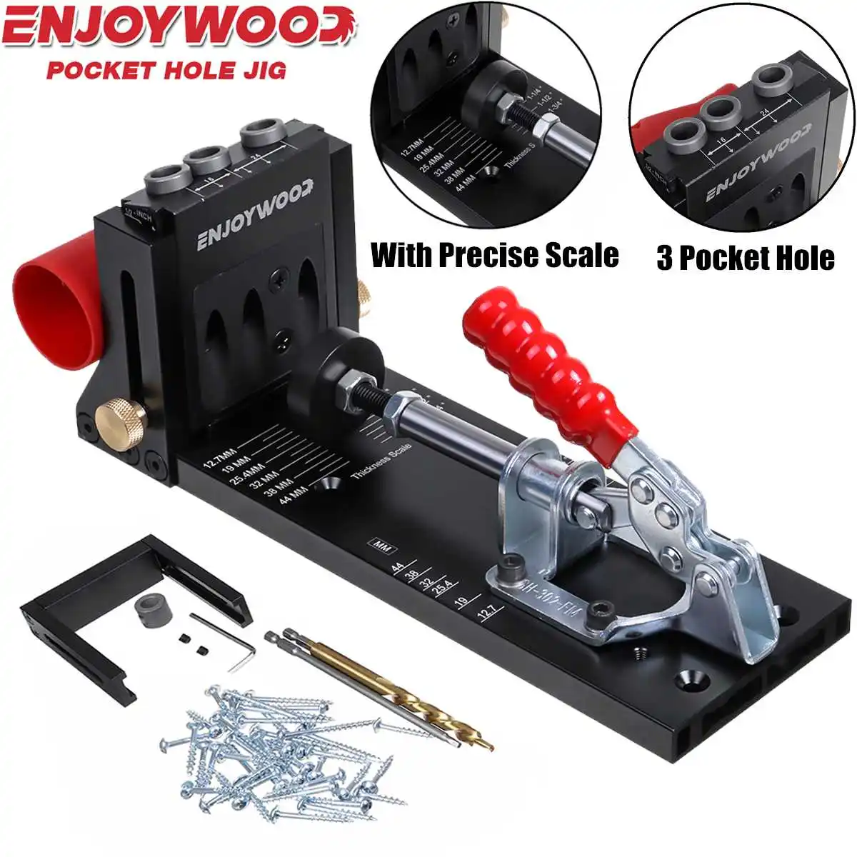 ENJOYWOOD 45Pcs 9.5mm 3-Hole Pocket Hole Jig Kit Aluminum Alloy ...