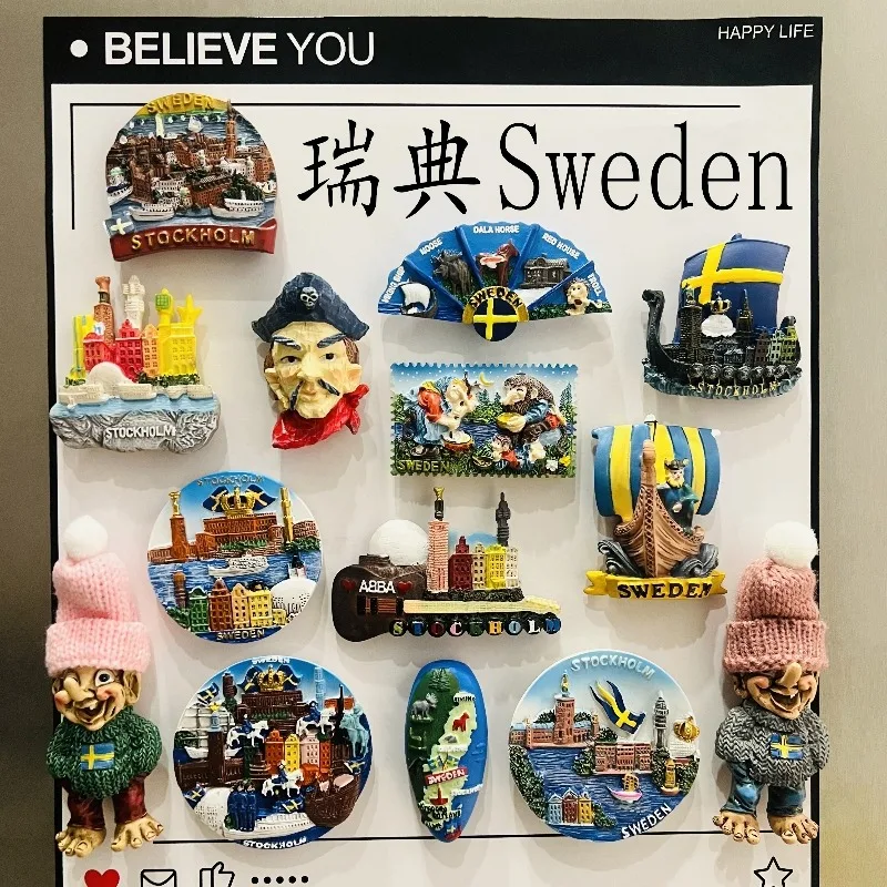 New2025 Sweden 3D Fridge Magnets Tourism Souvenir Resin Refrigerator ...