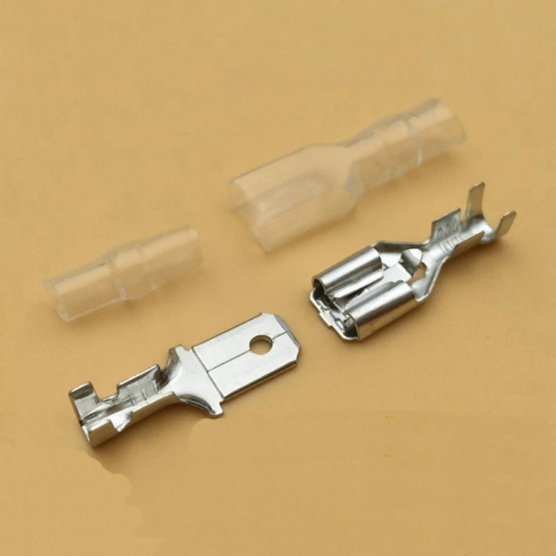 100 Sets 6.3 Interlocking Inserts Transparent Insulation Sheathed Male ...