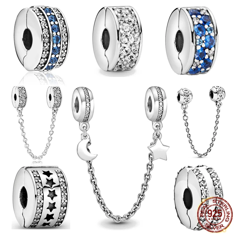 Women-925-Sterling-Silver-Security-Chain-Clip-Beads-Fit-Original ...
