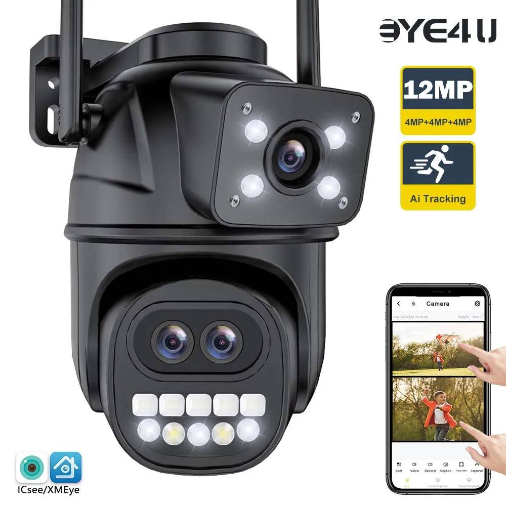 12MP-6K-Outdoor-WIFI-Camera-Zoom-Three-Lens-Dual-Screens-PTZ-Video ...