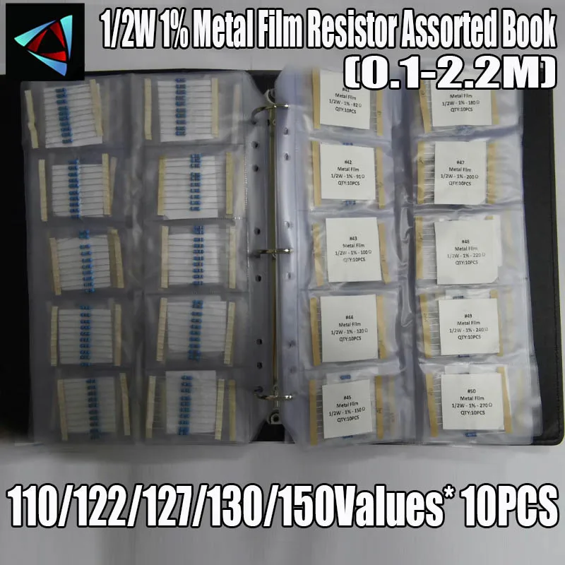 0.5W 130/155 Values 0.1R~10M Ohm 1/2W 1% Metal Film Resistor Assorted ...