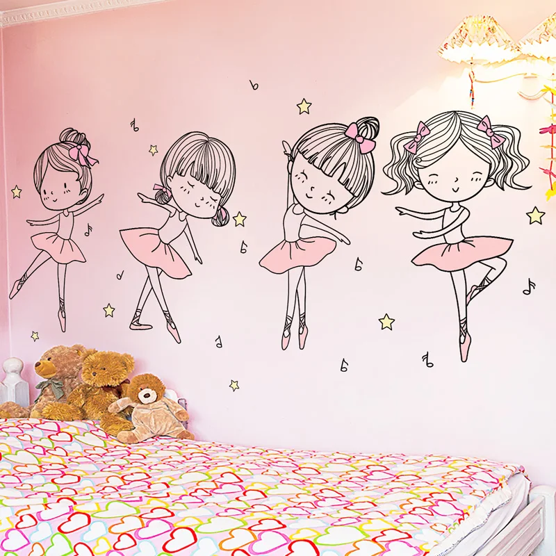 [shijuehezi] Ballet Dancer Wall Stickers Vinyl Diy Cartoon Girl Dancing ...