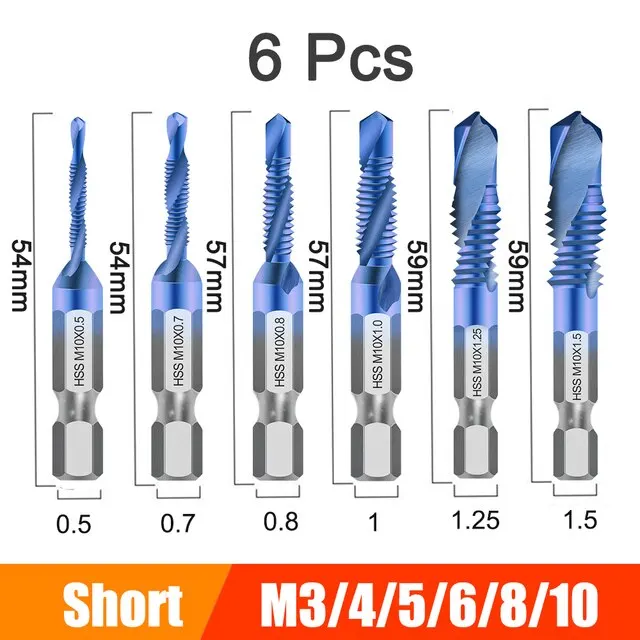 6pcs M3M10 Screw Tap Drill Bits Hss Tap Counter Sink Deburr Metric High ...