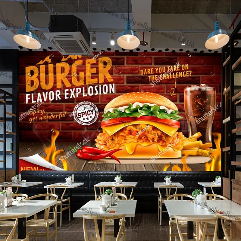 Custom American Burger Cola Photo Wallpaper Fast Food Restaurant ...