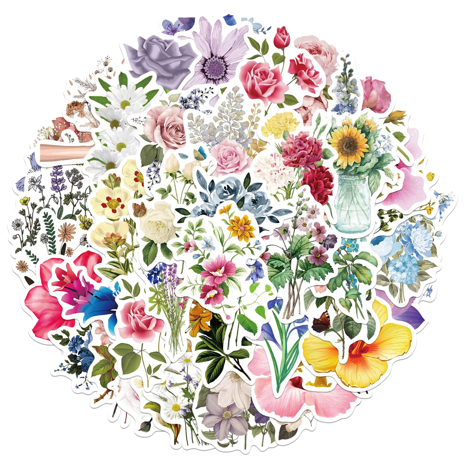 50PCS-Beautiful-Colorful-Flowers-Blooms-Memo-Stickers-for-Laptop-Car ...