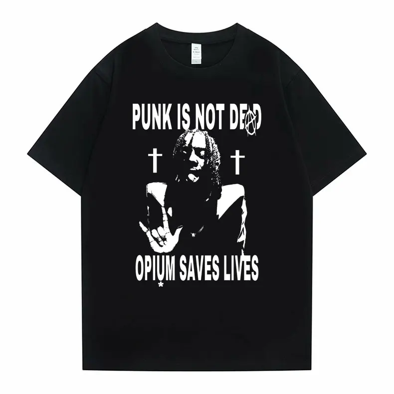Hip Hop Oversized Playboi Carti Punk Is Not Ded Opium Saves Lives Print ...