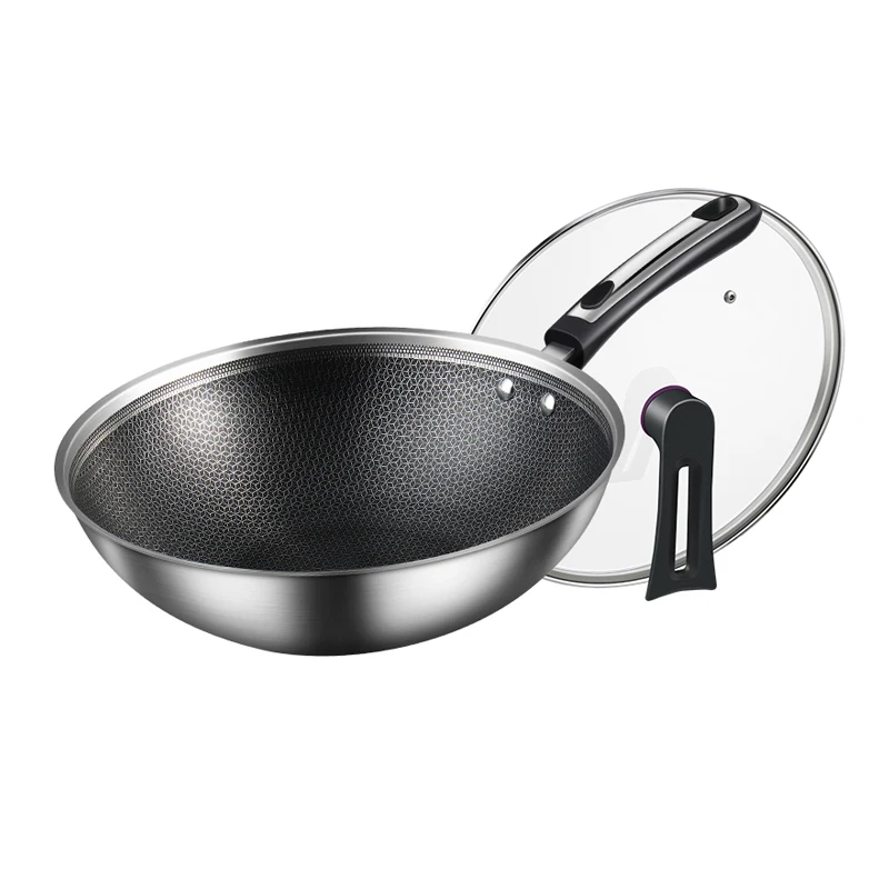 비 스틱 가스 조리기구 스테인레스 스틸 팬 웍 인덕션 쿠커 뚜껑이 있는 대형 중국 조리기구 Sarten 웍 조리기구