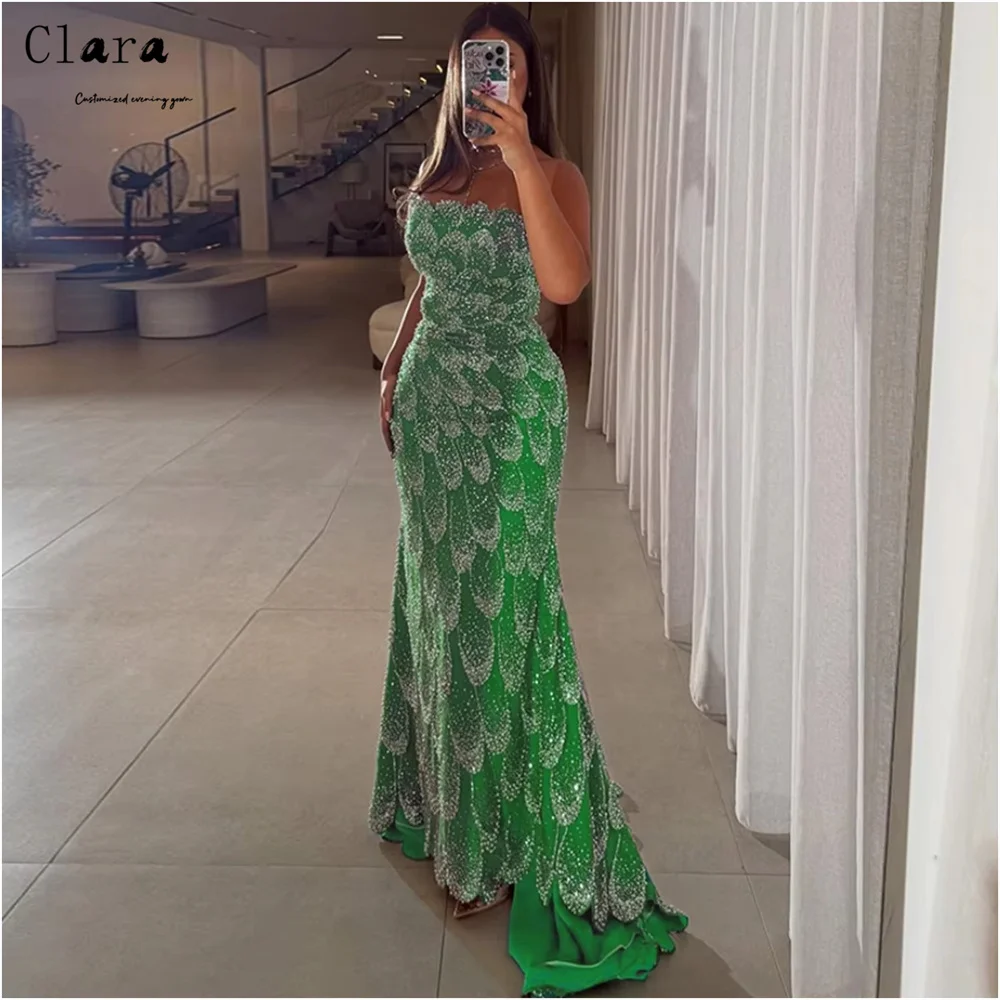 Clara Custom Green Fishtail Tube Top Sleeveless Luxurious Evening ...