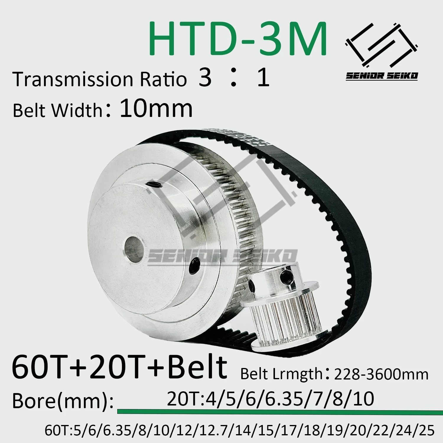 HTD3M-60Teeth-20T-Timing-Pulley-Belt-Set-Belt-Width-10mm-Bore-4-25mm ...