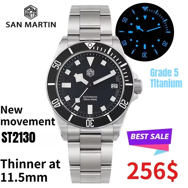 San Martin SN0121T Titanium Diving Watch ST2130 Automatic Movement ...