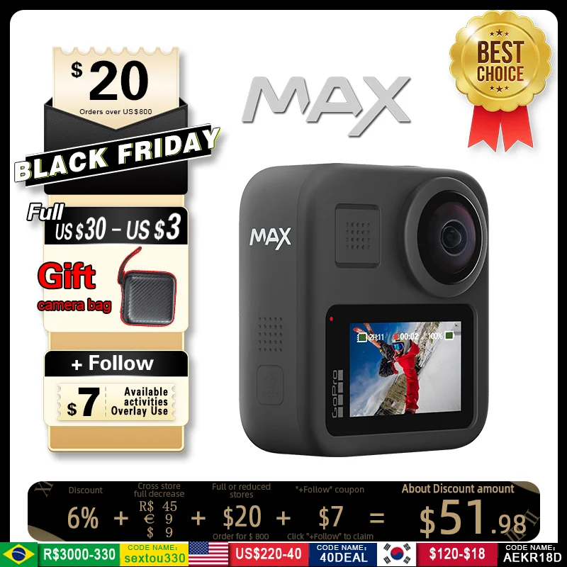 Max 360 ° Panoramic Motion Camera, For Gopro Max 360 Camera Anti Shake ...