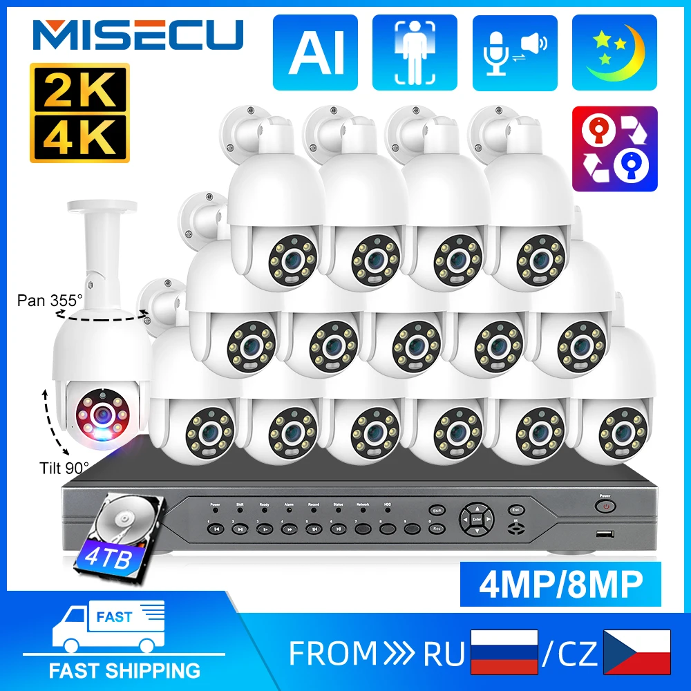 MISECU 16CH POE NVR 4MP 8MP Security Camera System Kit AI Smart Face ...