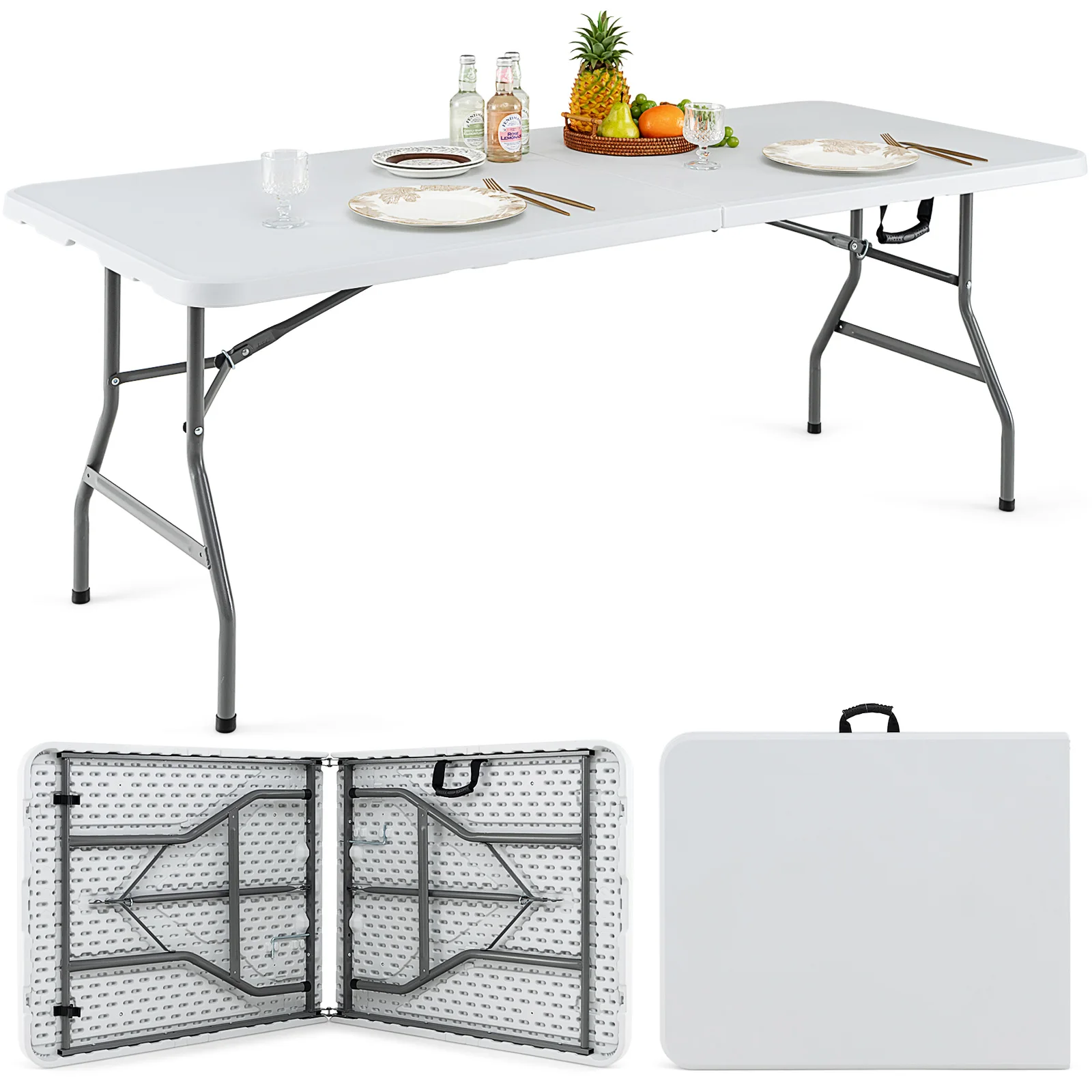 GOFLAME 180 CM Folding Dining Table, Heavy-duty Plastic Table w/ Handle ...