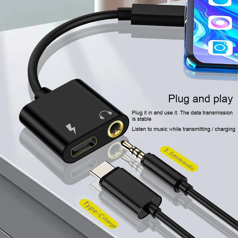 2 in 1 Type C 어댑터 USB to Jack 3.5mm AUX 오디오 케이블 유형 이어폰 변환기 - 티몬