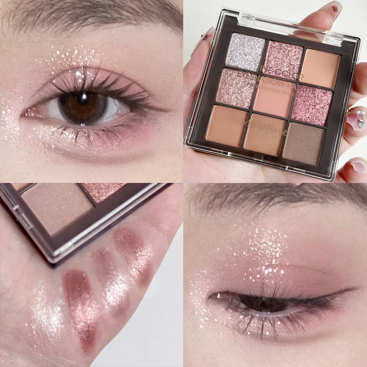 Nine-Color-Eyeshadow-Plate-Matte-Glitter-Waterproof-Do-Not-Fly-Powder ...