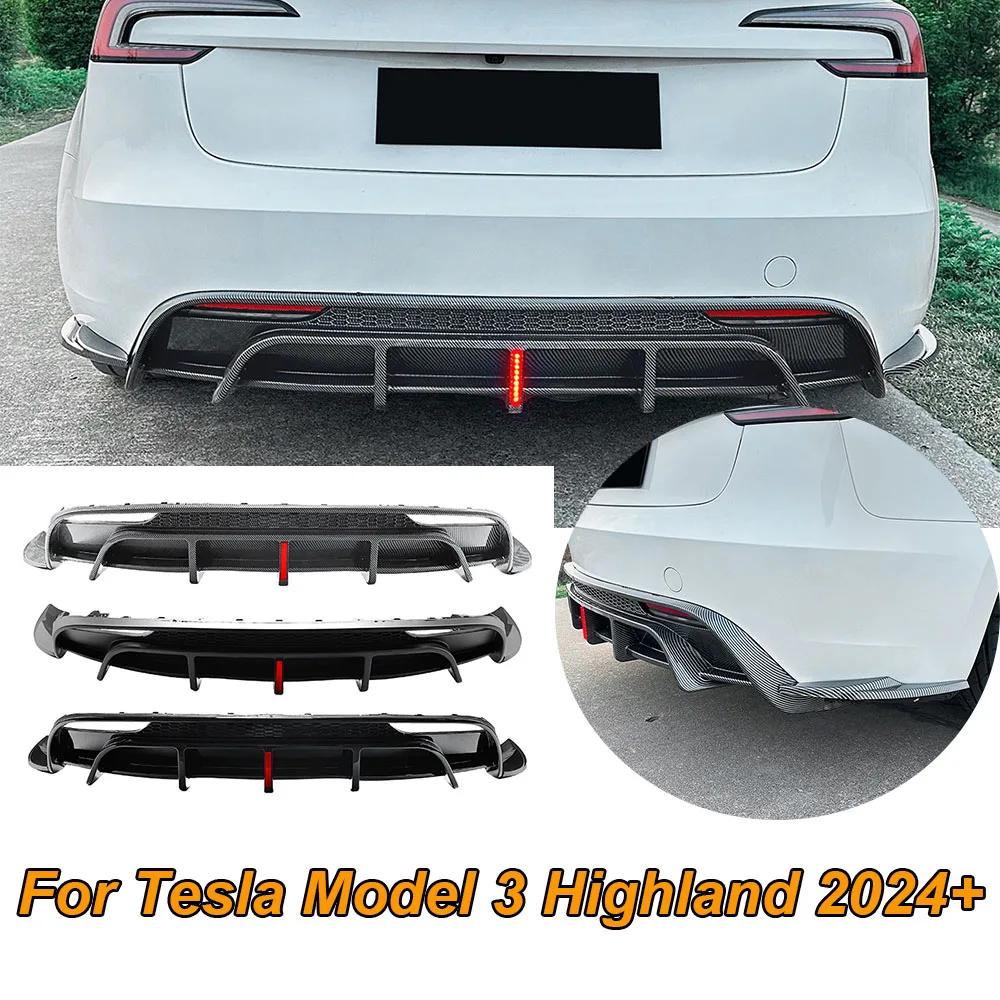 For-Tesla-Model-3-Highland-2024-Glossy-Black-Rear-Bumper-Diffuser ...