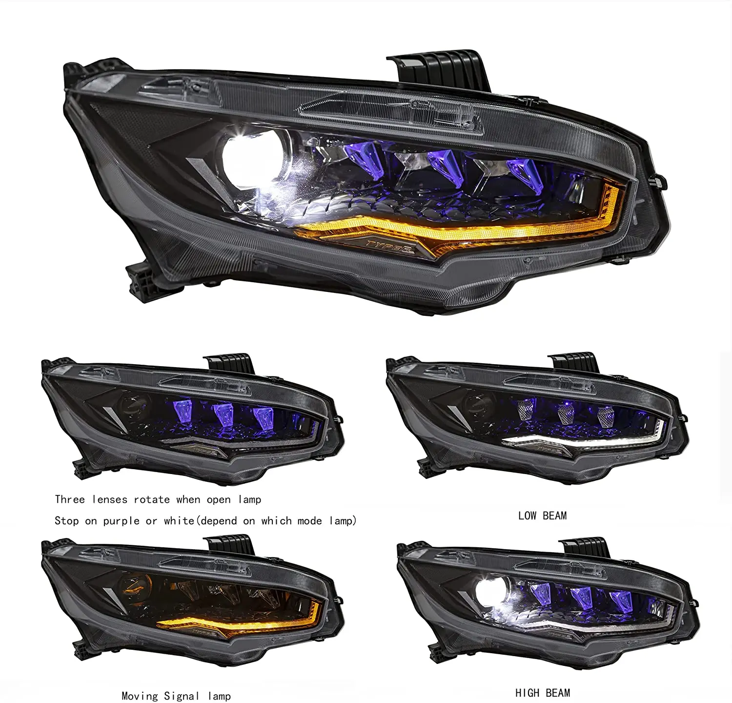 LED Headlights for 10th Gen Honda Civic 2016-2021 Head Lamp with ...