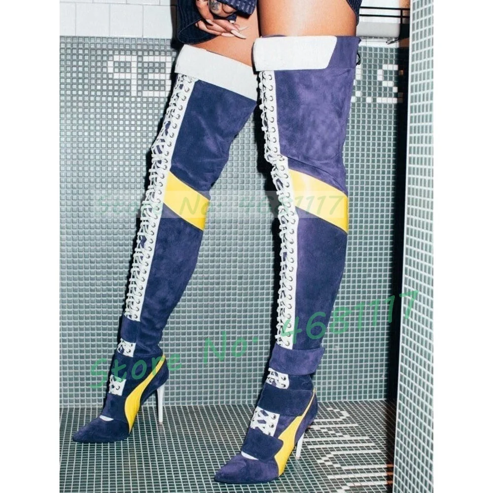 Multicolor Suede Thigh High Boots Women Trendy Front Cross Tied Winter ...