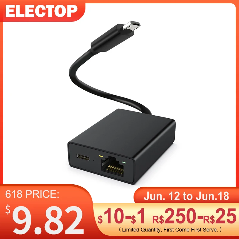 ELECTOP USB Placa de rede Adaptador Ethernet, Micro a 100M Placa de rede para 4K Fire TV Stick ...
