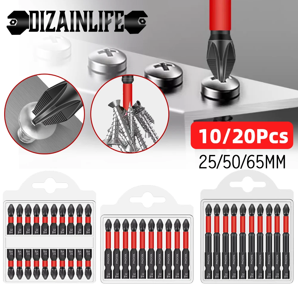 10-20PCS-Impact-Magnetic-Batch-Head-Non-Slip-PH2-Cross-Screwdriver-Tip ...