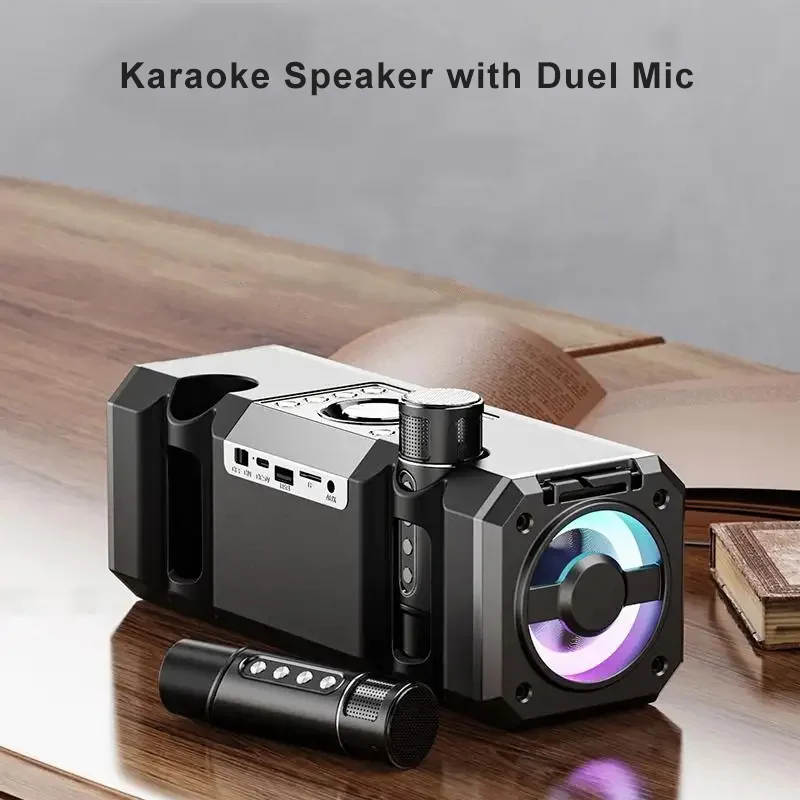 Portable Karaoke Bluetooth Speaker with Duel Mic Outdoor Wireless Audio ...
