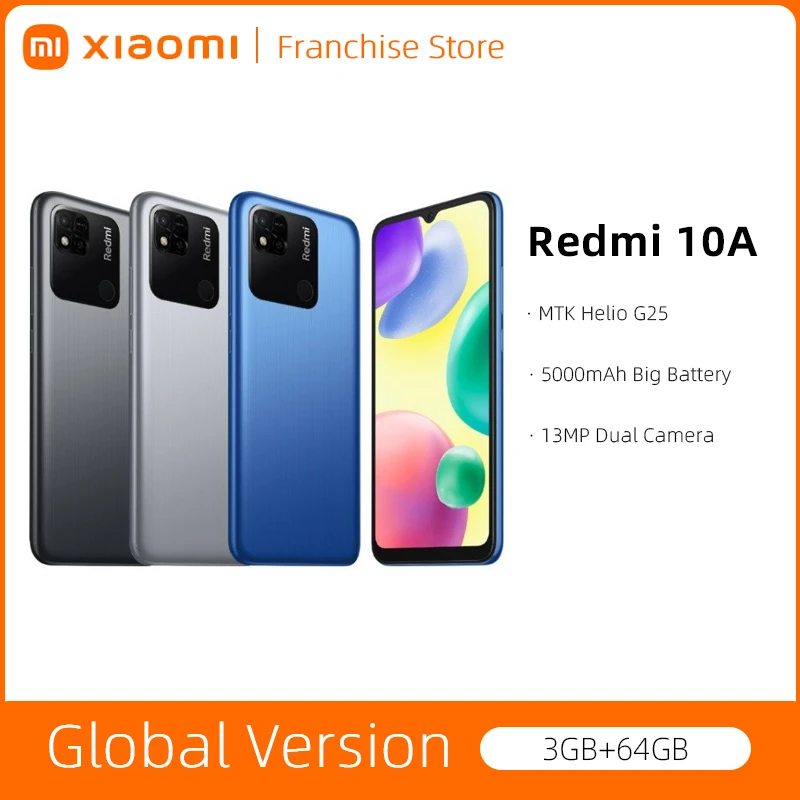 Original Global Version Xiaomi Redmi 10A 3GB 64GB Smartphone 5000mAh 6. ...