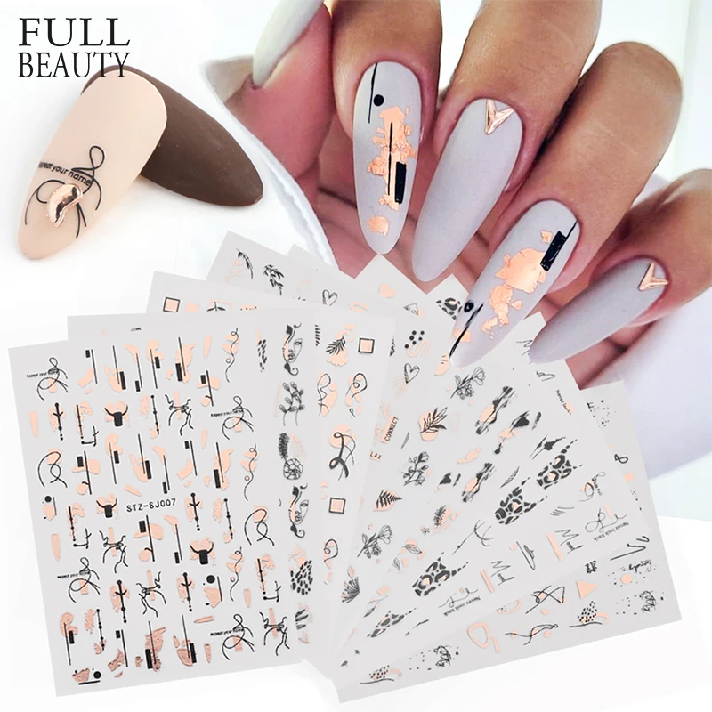 9pcs Nail Stickers Set Mixed Designs 3D Holographic Laser Abstract ...