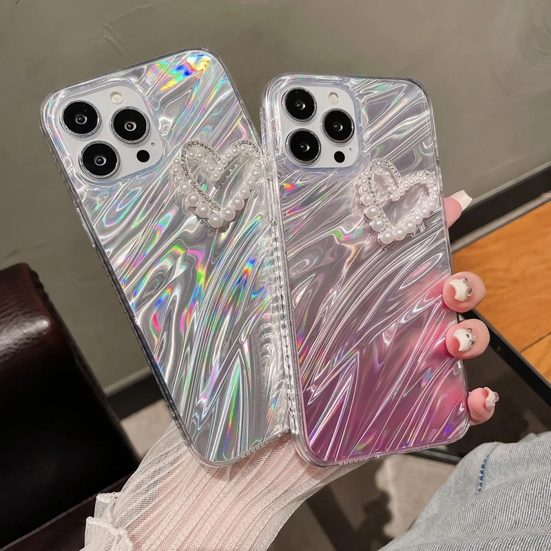 Luxury-3D-Pearl-Love-Heart-Wrinkle-Pattern-Case-For-iPhone-13-14-15-Pro ...