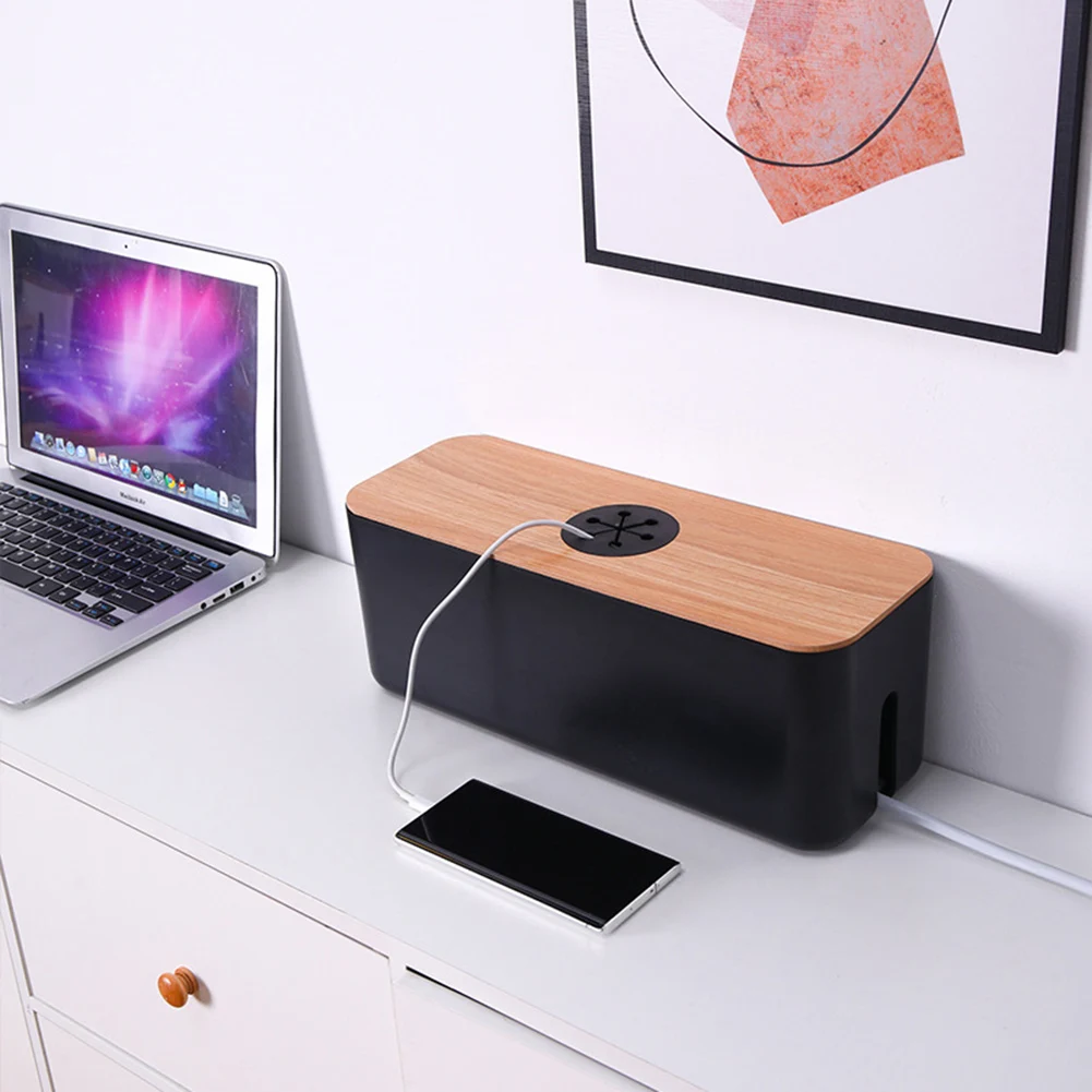 Cable Tidy Box With Maple Lid (3/3) - TidyPals.co.uk