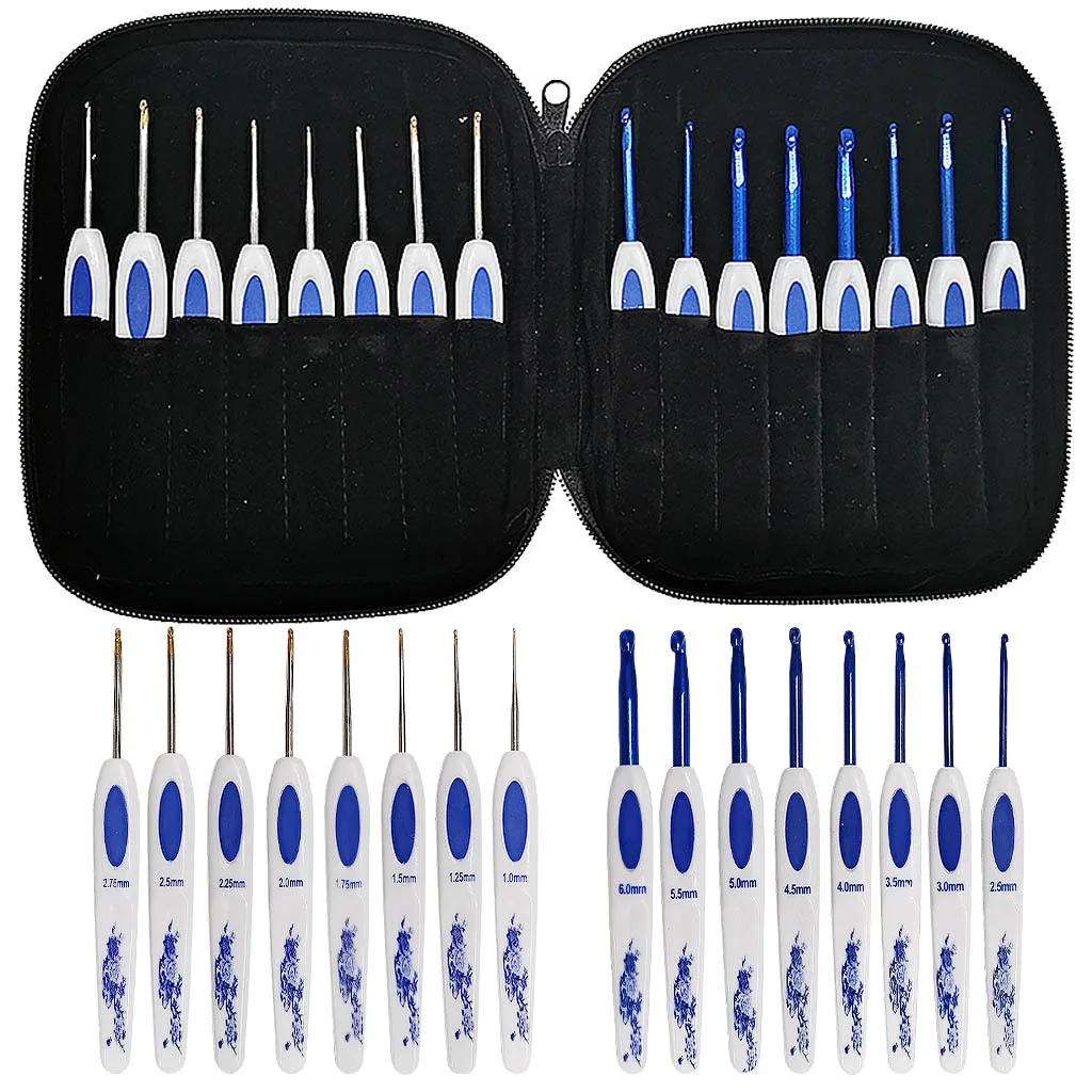 New-Classical-Style-Crochet-Hook-Set-16pcs-Mix-Sizes-1-0-6-0mm-Aluminum ...
